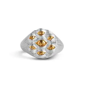 KASUN LONDON Eyes Of Many Signet Ring & Gold Plated Eyes - Silver