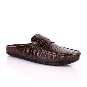 DAVID WEJ Alfred Croc Half Slippers - Brown