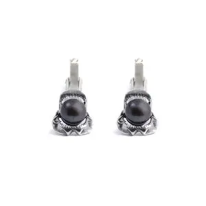 LEE RENEE Shark Jawbone & Pearl Cufflinks - Silver