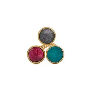 EBRU JEWELRY Gold / Blue / Pink Triple Gemstone Adjustable Artemis Ring Multicolour - Gold/blue/pink