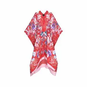 MENG Watercolour Flowers Silk Georgette Kaftan - Red
