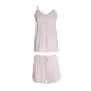 PRETTY YOU Bamboo Lace Cami Short Pyjama Set In Powder Puff - Pink