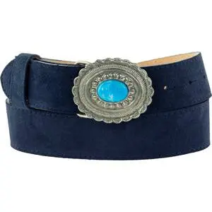 PEACHY BELTS LTD Silver Mexican Buckle On Navy Suede Belt - Blue