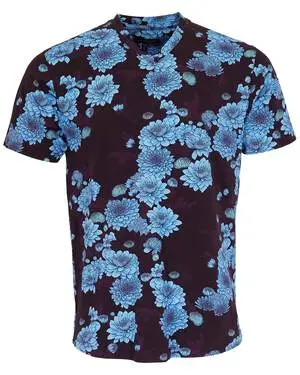 LORDS OF HARLECH Maze Serious Floral V-neck Tee - Plum Purple