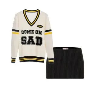 COME ON Sad Cheerleader Pinstripe Mini Skirt - Black/yellow
