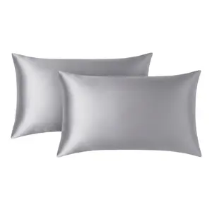 SILK AND BEARS Grey Set Of Two Mulberry Silk Pillowcases – Pure Silk, Envelope Style - Silver