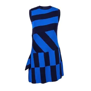 ARTO. Bolding Stripes Asymmetric Mini Tunic Dress - Blue