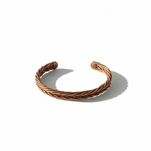 ANATOLIACRAFT Braided Copper Rope Open Cuff Bracelet - Brown
