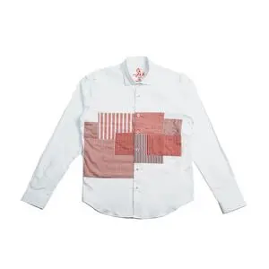 EIGHT X White / Red Scarlet Panel Long Sleeve Button Up Shirt