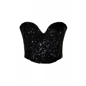 AGGI BY HALEWSKI Lara Obsidian Sequined Cropt Corset - Black