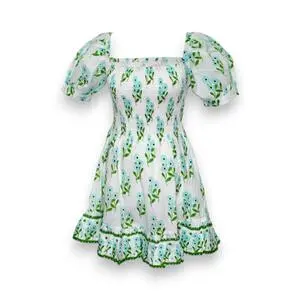MARY MARSHMALLOW Poppy Dress Short Bunch Of Daisies Aqua - Blue