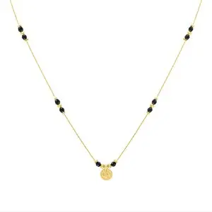 OLIVIA LE Journey Onyx Beaded Gold Necklace With Coin - Black