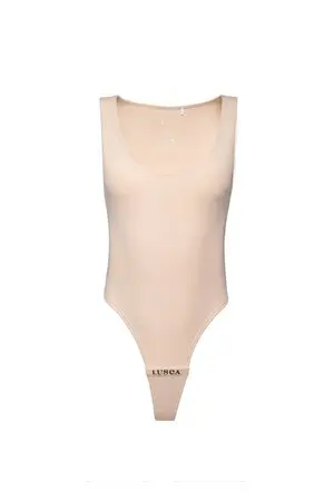LUSCA Neutrals Melissa Smooth Stretch Scoop Neck Thong Magnetic Bodysuit - Brown