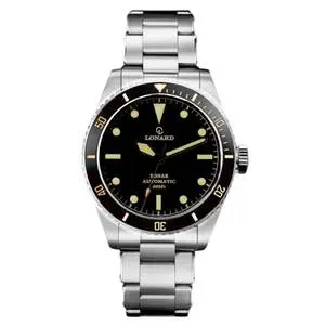 LONARD WATCHES Sonar Stainless Steel Oyster Bracelet Diver Watch - Black