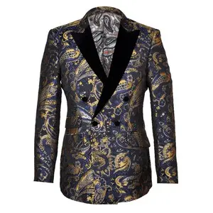 DAVID WEJ Kensington Double Breasted Peak Lapel Jacquard Blazer - Blue