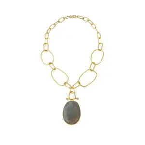 RARE MATTERS JEWELRY Luxe Oval Labradorite Pendant Chain Necklace - Grey