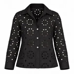 MARIELĒ Adelaide Sangallo Linen Blouse - Black