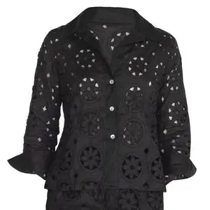 MARIELĒ Adelaide Blouse Sangallo Linen Black