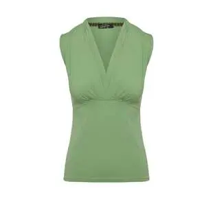 CONQUISTA Light Sleeveless Faux Wrap Top - Green