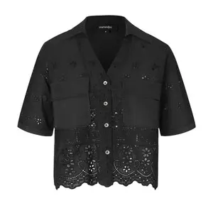 SMART AND JOY Embroidered Crop Shirt - Black