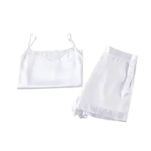SOFT STROKES SILK Pure Mulberry Silk Camisole And Shorts Set Pearl - White