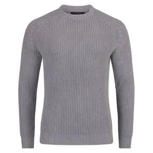 PAUL JAMES KNITWEAR Heavyweight Cotton Clark Fisherman Rib Knit Jumper Ash - Grey