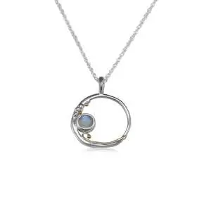 ISLA SILVER Round Rainbow Moonstone Necklace - Silver