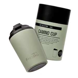 Fressko Camino 12oz / 340ml Reusable Coffee Cup, Stainless Steel Sage - Green