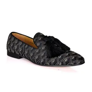 DAVID WEJ Alberto Gold Embroidery Tassel Loafers - Black