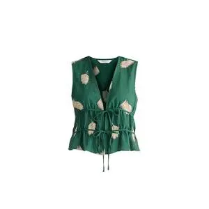 PAISIE Leaf Embroidered Tie Front Waistcoat