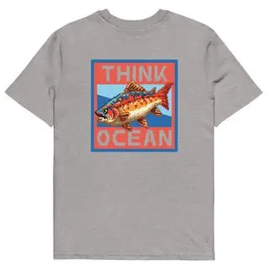 ANCHOR & CREW Heather Think Ocean Fish Pixel Art Organic Cotton T-shirt - Grey