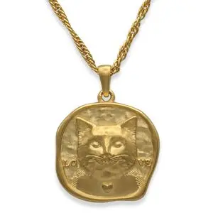 FRENVYRN Gold / Green Lars Reversible Cat Coin Necklace, Gold Vermeil - Gold/green