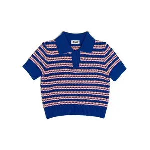 GIGI KNITWEAR Striped Polo Top - Blue