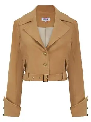 K-WIN LONDON Classic Moleskin Belted Jacket With Gold-tone Buttons