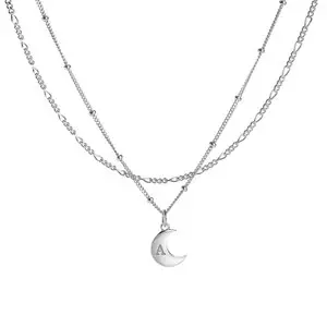MURU Moon Initial Necklace Layering Set - Silver