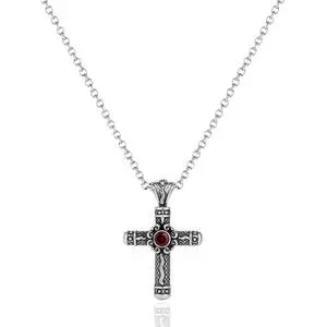 UNALOE Red / Silver Necklace With Ruby Cross Pendant – Sterling Silver Jewelry - Red/silver