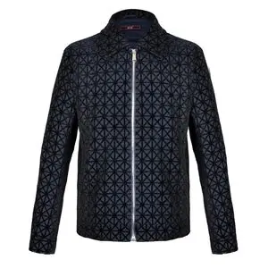 DAVID WEJ Kensington Luxury Velvet Jacquard Aviator Jacket Navy - Blue