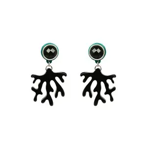 GISSA BICALHO Green / Black Acrylic Handmade Earring Branch Coral Marbled Turquoise - Green/black