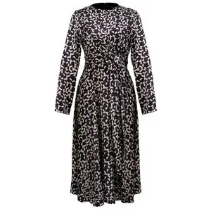 SMART AND JOY Flared Printed Satin Dress With Side Knotted Panel And White