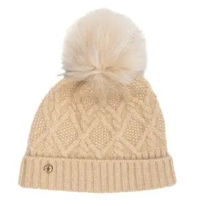 BEL CASHMERE Neutrals Cable Cashmere Hat With Pon Pon - Beige