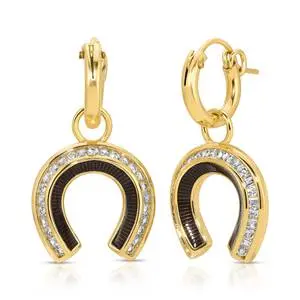 GLAMROCKS JEWELRY Good Fortune Horseshoe Earrings- Grey - Gold