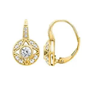 DIAMONBLISS Vintage Round Leverback Earrings - Yellow