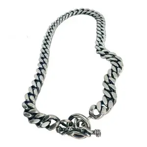 TG-JEWELLERY BY TAMARA GERVASIO Silver / Black Heavyweight Curb Chain Necklace With Celtic Crocodile T-bar – Sterling Silver - Silver/black