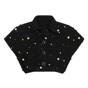 SOUR FIGS Faux Pearl Embellished Cropped Vest
