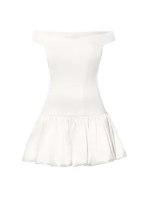 TIA DORRAINE Off-shoulders Satin Balloon Dress Pearl - White