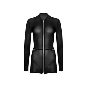 LUNATIC FEMME Feral Sheer Zipper Catsuit Romper - Black