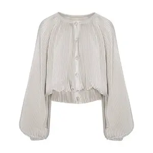 SILVIA SERBAN Silvia Serban Pleated Satin Bomber Jacket White
