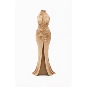 MONICE LONDON Selene Long Halter Dress - Gold
