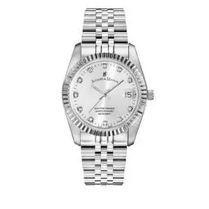JACQUES DU MANOIR Swiss Made Inspiration Stainless Steel Stone Set Dial Watch - Silver