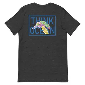 ANCHOR & CREW Heather Think Ocean Turtle Fluorescence Cotton Embroidered T-shirt - Black